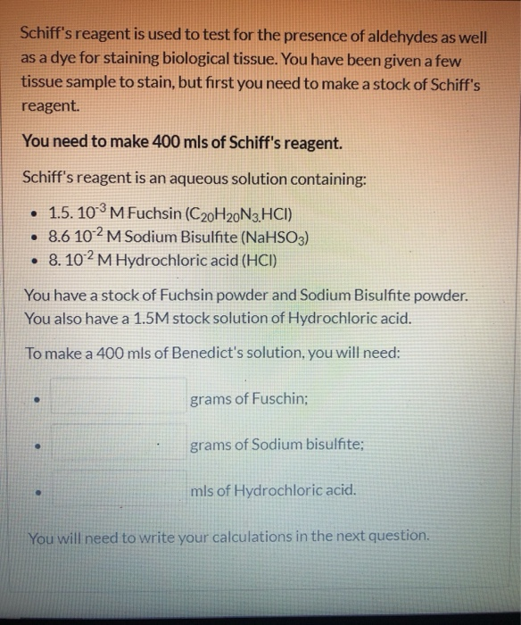 Solved Schiff's reagent is used to test for the presence of | Chegg.com