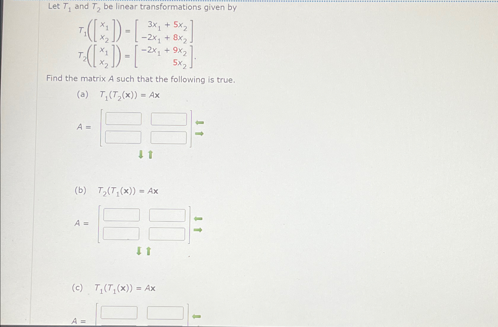 Solved Let T1 ﻿and T2 ﻿be linear transformations given | Chegg.com
