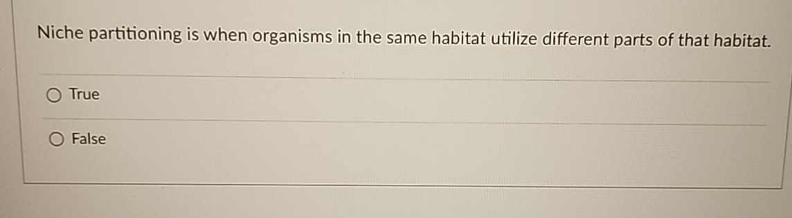 Solved Niche partitioning is when organisms in the same | Chegg.com