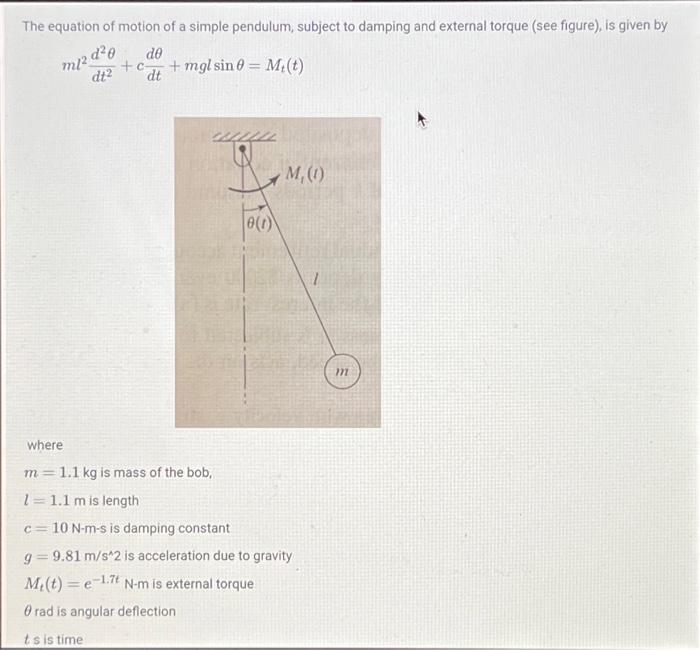 Solved The equation of motion of a simple pendulum, subject | Chegg.com