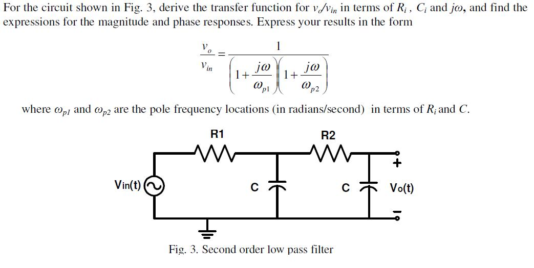Solved For the circuit shown in Fig. 3, derive the transfer | Chegg.com