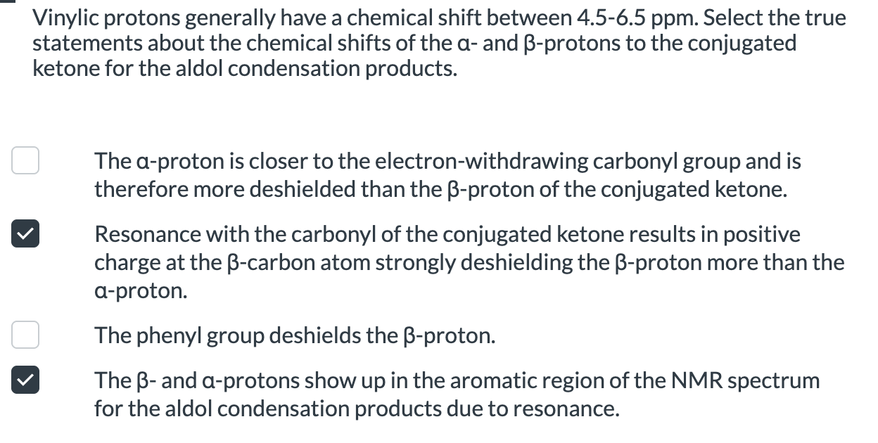 Solved Vinylic protons generally have a chemical shift | Chegg.com