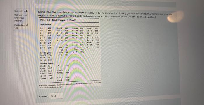 Solved Using Table 9.4, calculate an approximate enthalpy | Chegg.com