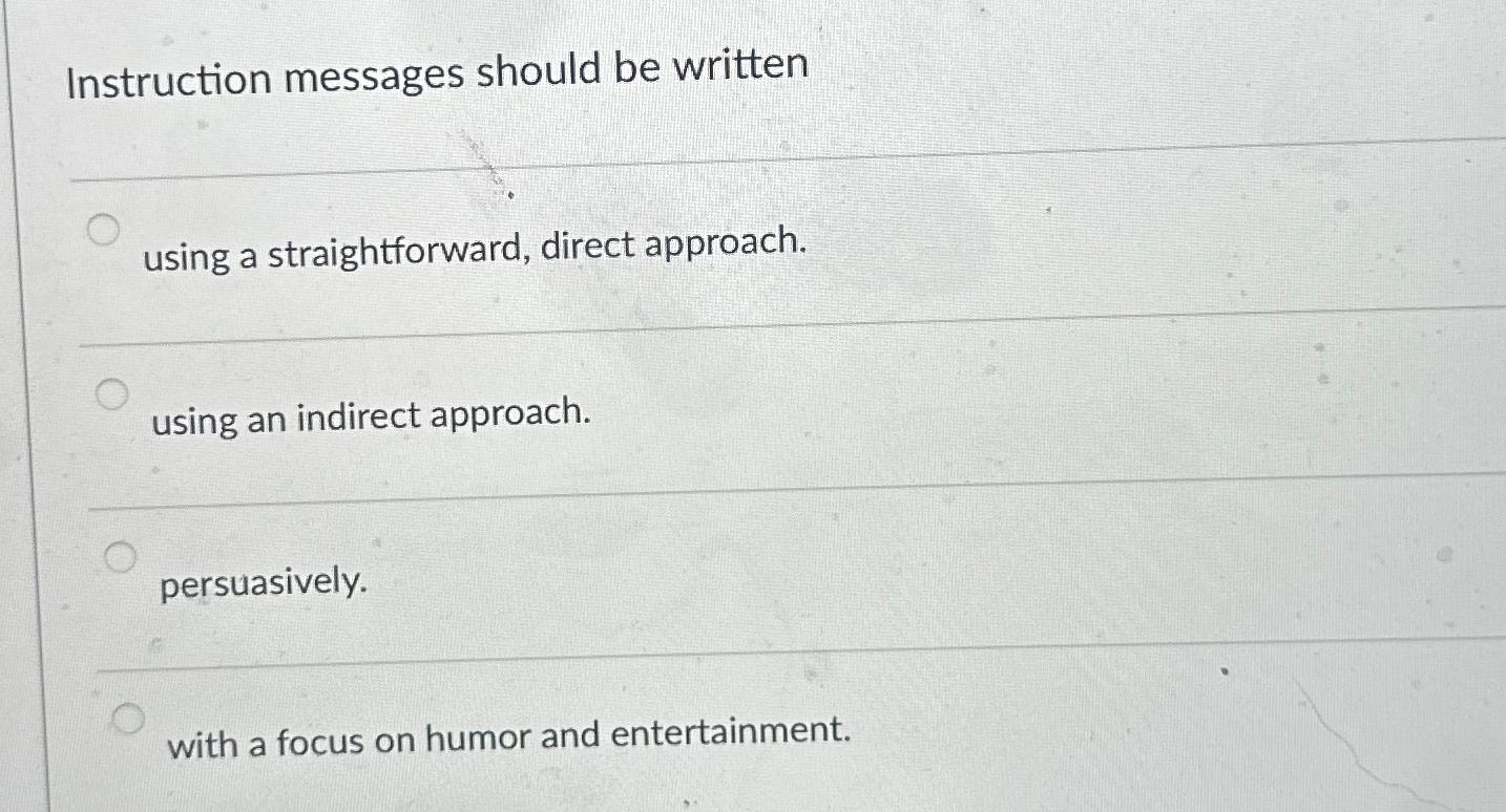 Solved Instruction messages should be writtenusing a | Chegg.com