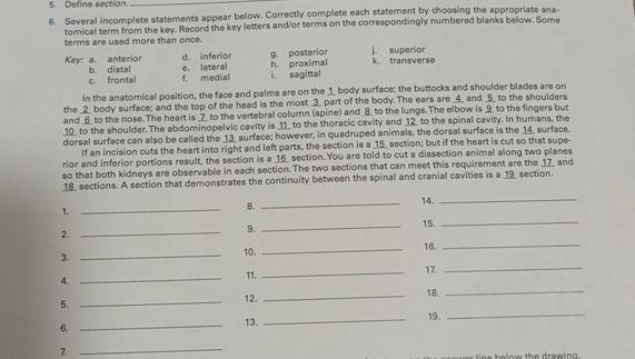 Solved Define section.Severat incomplete statements appear | Chegg.com