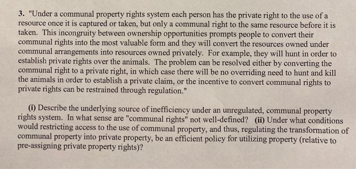 3. "Under a communal property rights system each | Chegg.com