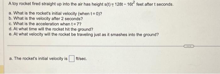 Solved A toy rocket fired straight up into the air has | Chegg.com