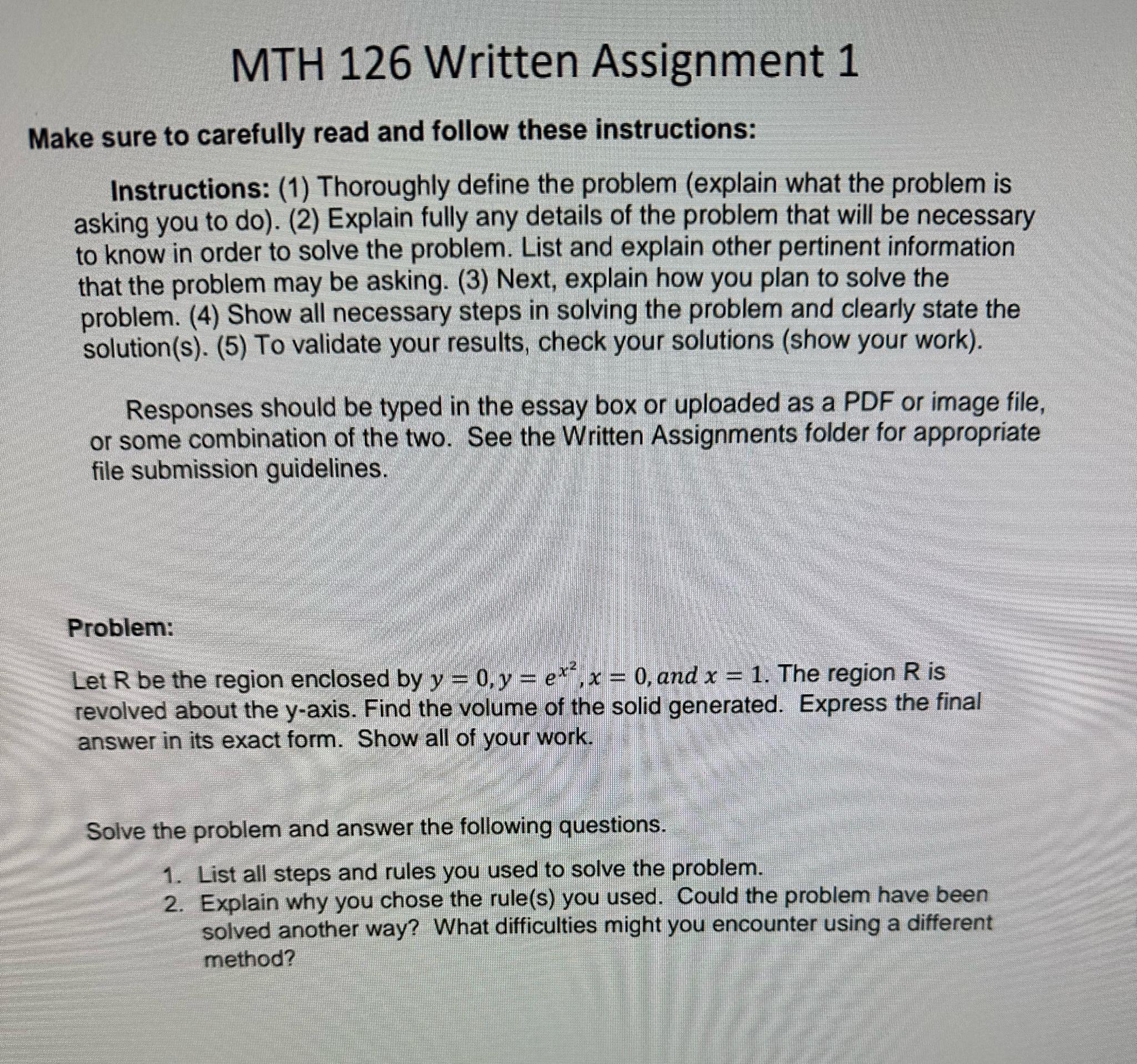 Solved MTH 126 ﻿Written Assignment 1Make sure to carefully | Chegg.com