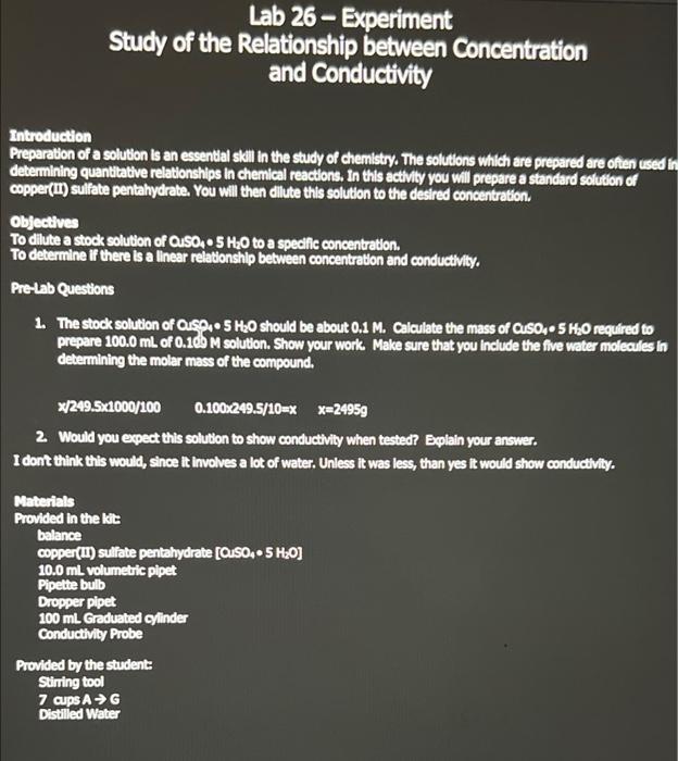 Lab 26 - Experiment Study of the Relationship between | Chegg.com