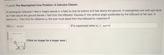 Solved (1 point) The Nearsighted Cow Problem: A Calculus | Chegg.com