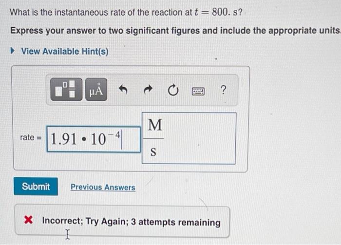Solved An average reaction rate is calculated as the change | Chegg.com