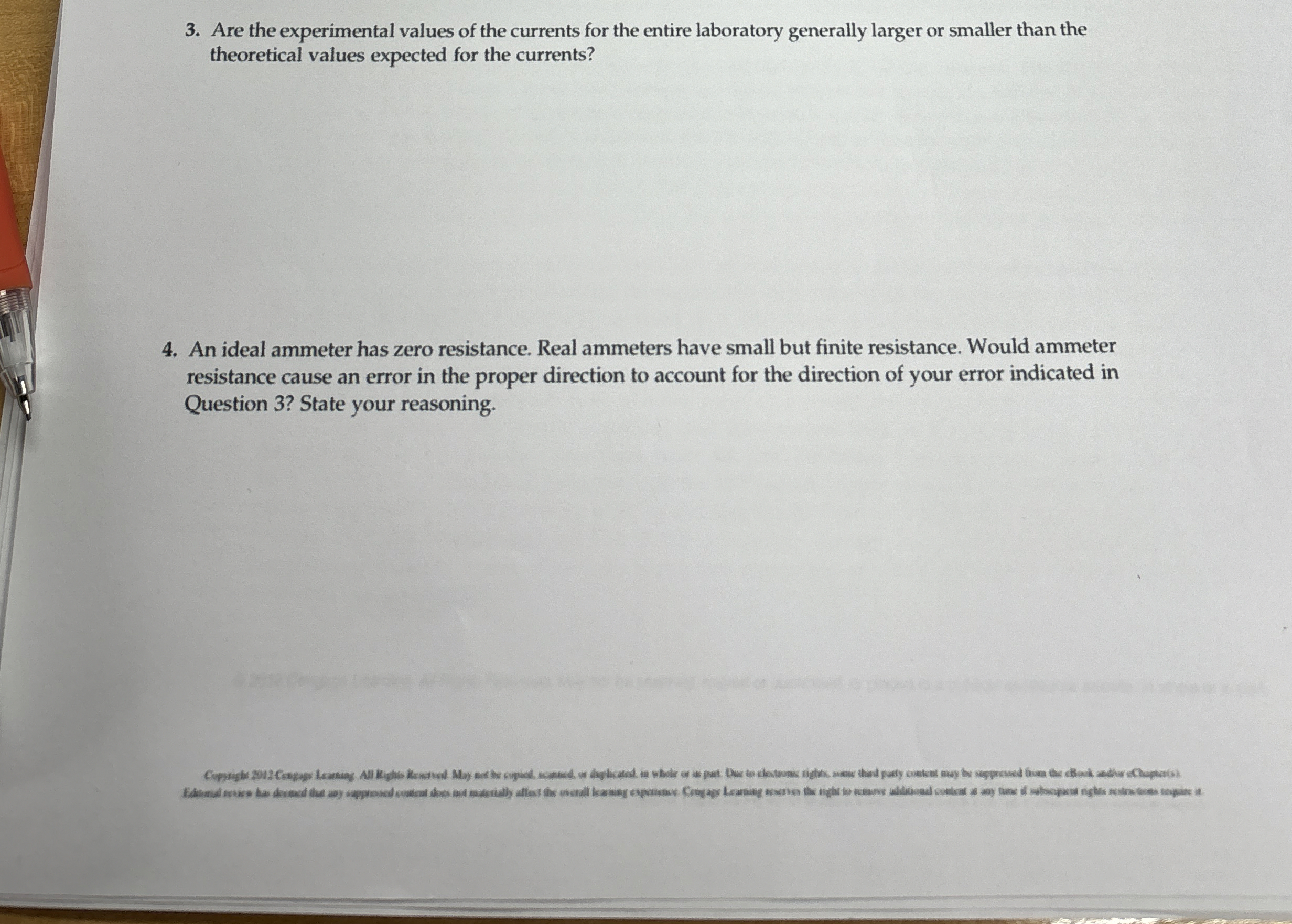 Solved Are the experimental values of the currents for the | Chegg.com