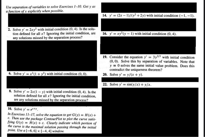 Solved Use separation of variables to solve Exercises 1-10. | Chegg.com