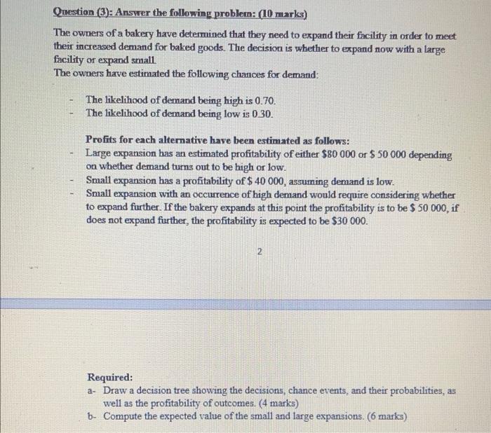 Solved Question (3): Answer the following problem: (10 | Chegg.com