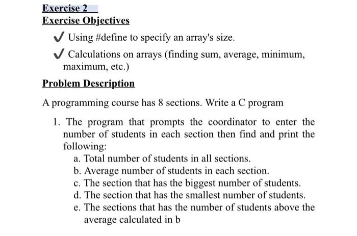 Solved Exercise Objectives Using \#define to specify an | Chegg.com