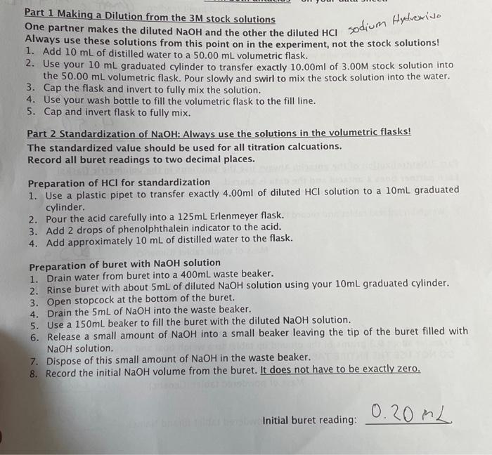 Solved Part 4: Titration of leftover HCl Volume of NaOH used | Chegg.com