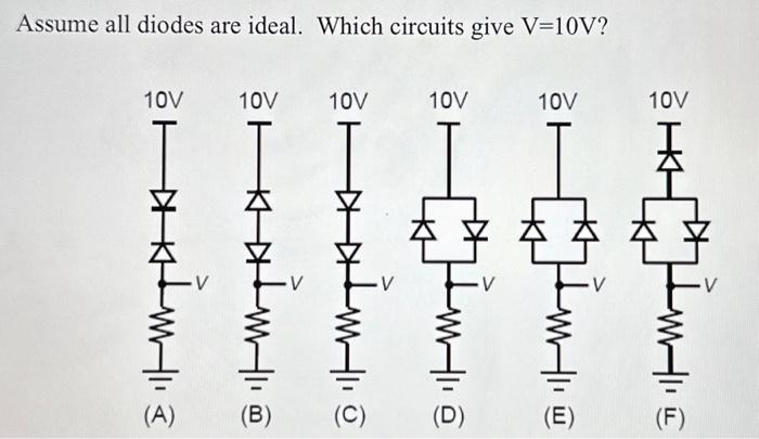 Solved Assume all diodes are ideal. Which circuits give V=10 | Chegg.com