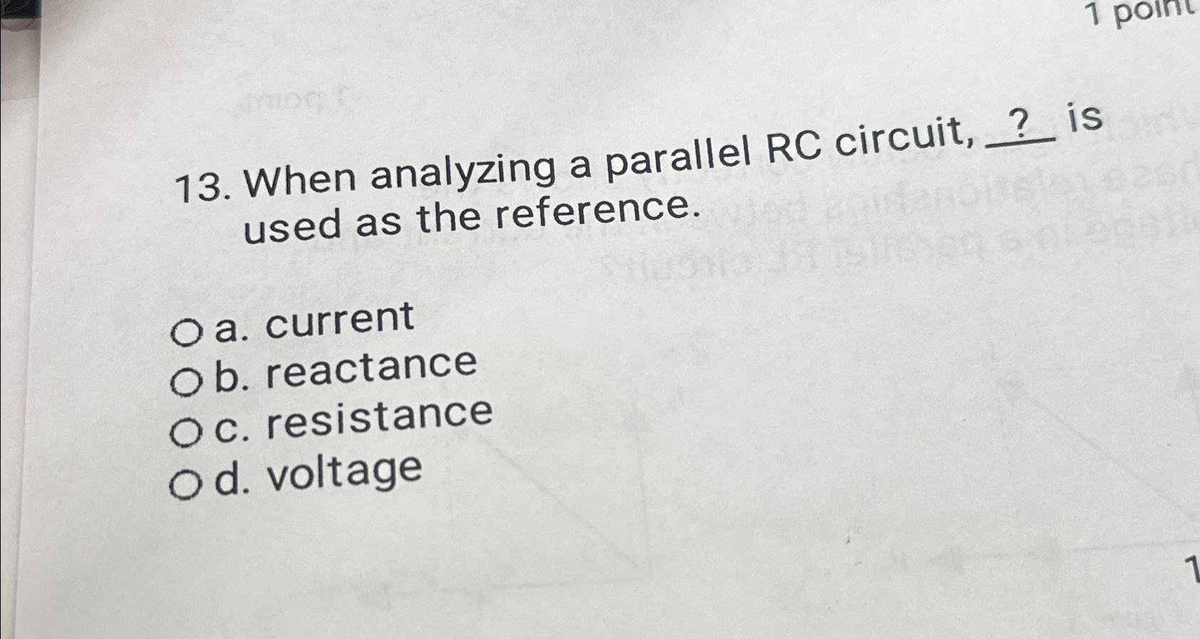 Solved When analyzing a parallel RC circuit, ? ﻿is used as | Chegg.com