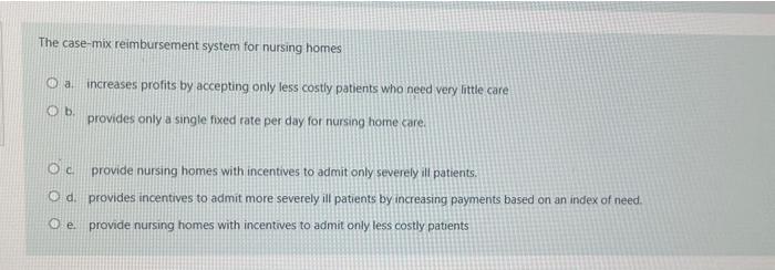 Solved The case-mix reimbursement system for nursing homes | Chegg.com