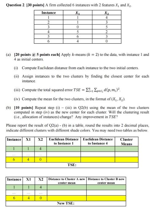 Solved Question 2. [30 points ] A firm collected 6 instances | Chegg.com