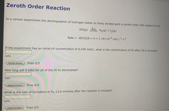 Solved Zeroth Order Reaction In a certain experiment the | Chegg.com