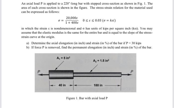 Solved An axial load P is applied to a 220′′− long bar with | Chegg.com