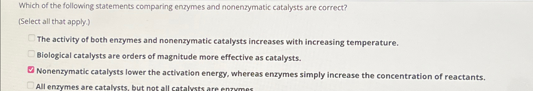 Solved Which of the following statements comparing enzymes | Chegg.com Solved Which of the following statements comparing enzymes | Chegg.com