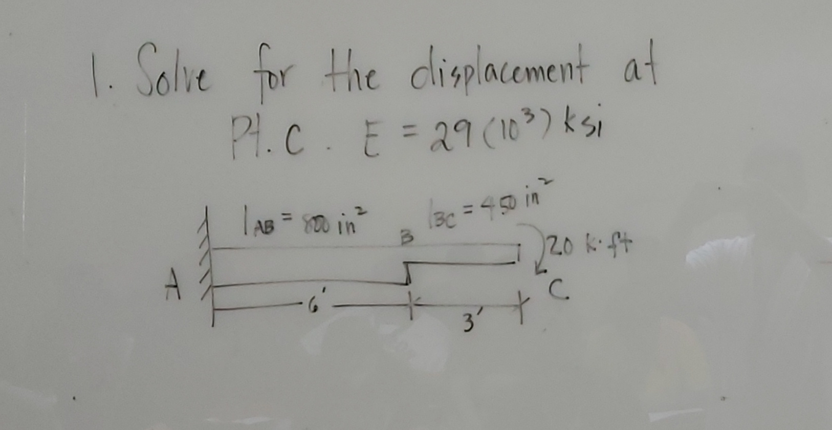 Solved Solve for the displacement at C.IAB= 800 ﻿in^2, ﻿IBC | Chegg.com