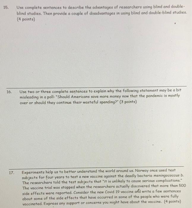 Solved 15. Use complete sentences to describe the advantages | Chegg.com