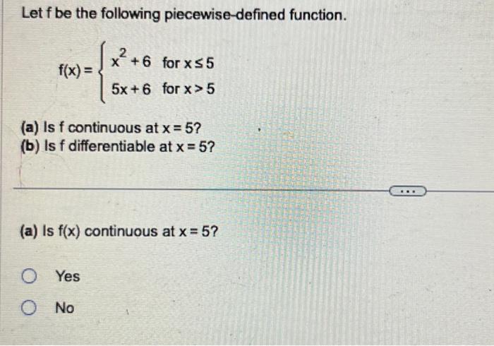 Solved Let f be the following piecewise-defined function. | Chegg.com