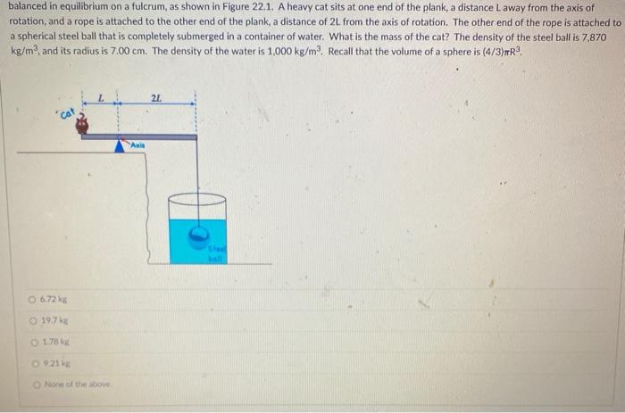 Solved balanced in equilibrium on a fulcrum, as shown in | Chegg.com