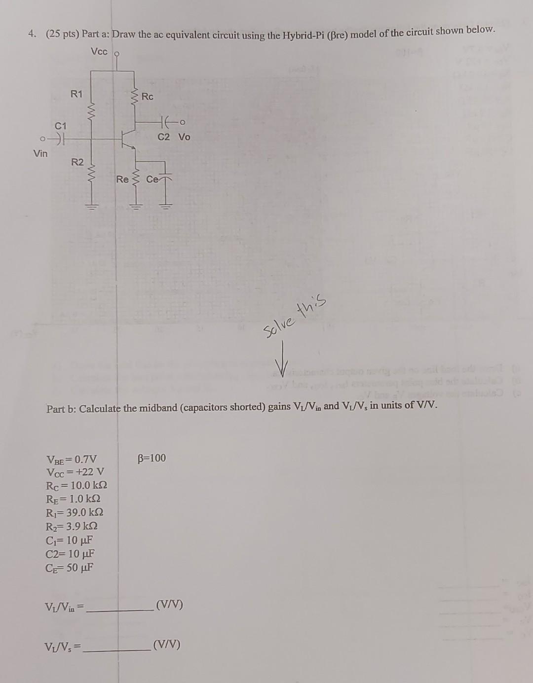 Solved 4. (25 pts) Part a: Draw the ac equivalent circuit | Chegg.com