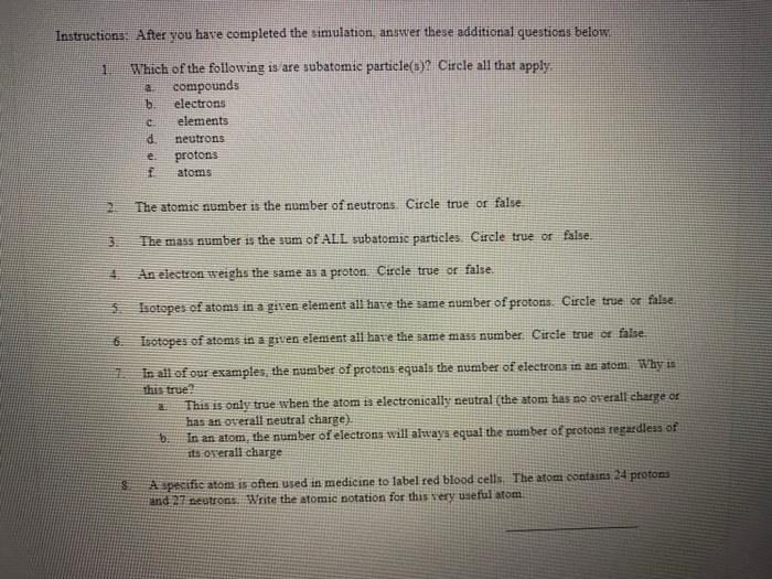 Solved Atomic Structure Simulation Worksheet And Assignment Chegg