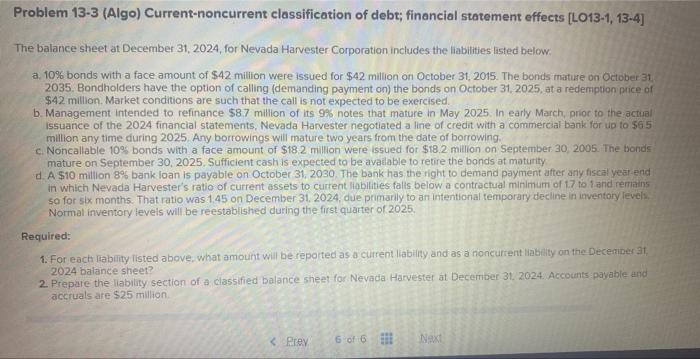 Solved Problem 13-3 (Algo) Current-noncurrent classification | Chegg.com