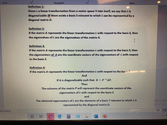 Solved Font Styles Paragraph Definition 1: Given La linear | Chegg.com