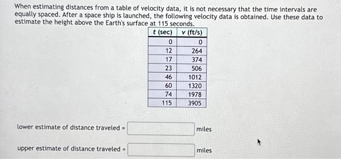 Solved When estimating distances from a table of velocity | Chegg.com