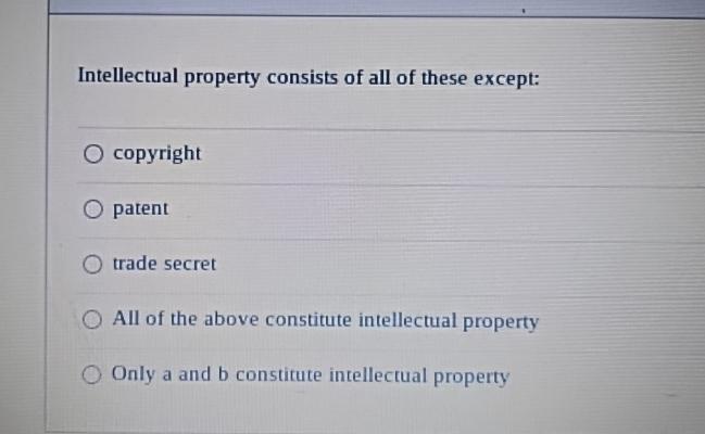 Solved Intellectual property consists of all of these | Chegg.com