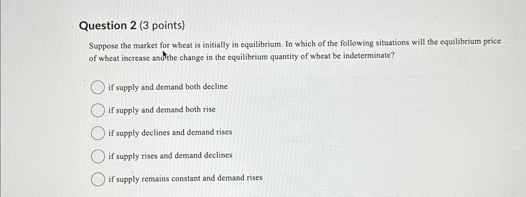 Solved Question 2 (3 ﻿points)Suppose the market for wheat is | Chegg.com