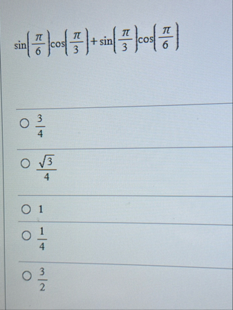 Solved sin(π6)cos(π3) sin(π3)cos(π6)3432411432 | Chegg.com