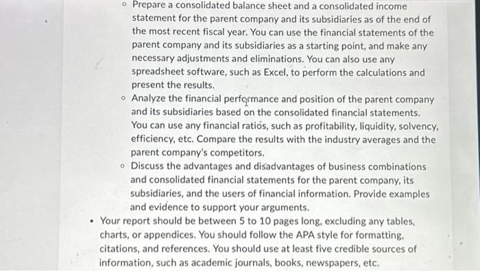 Solved - Choose a publicly traded parent company that has | Chegg.com