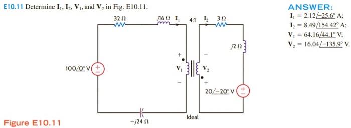 Solved E10.11 Determine I1,I2,V1, and V2 in Fig. E10.11. | Chegg.com