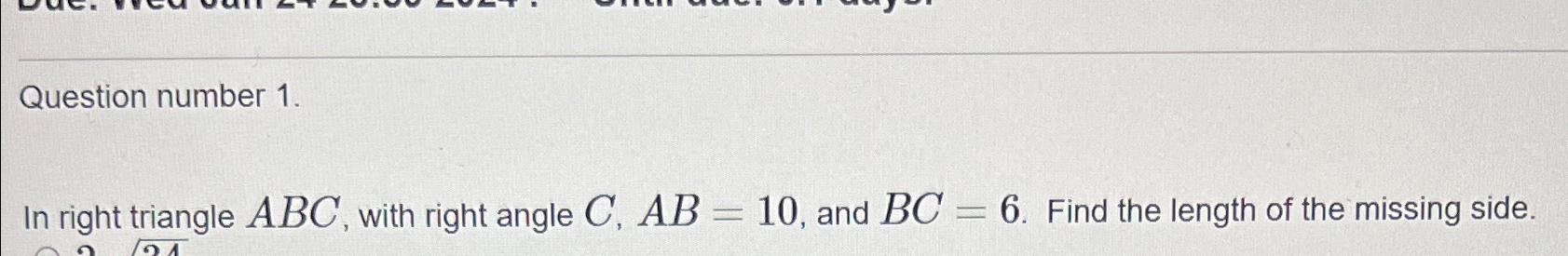 Solved Question number 1.In right triangle ABC, with right | Chegg.com