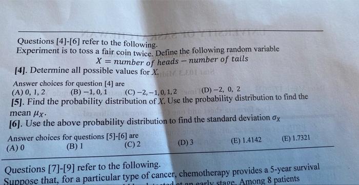 Solved Questions [4]-[6] refer to the following. Experiment | Chegg.com