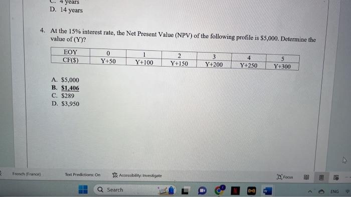 Solved At the 15% interest rate, the Net Present Value (NPV) | Chegg.com