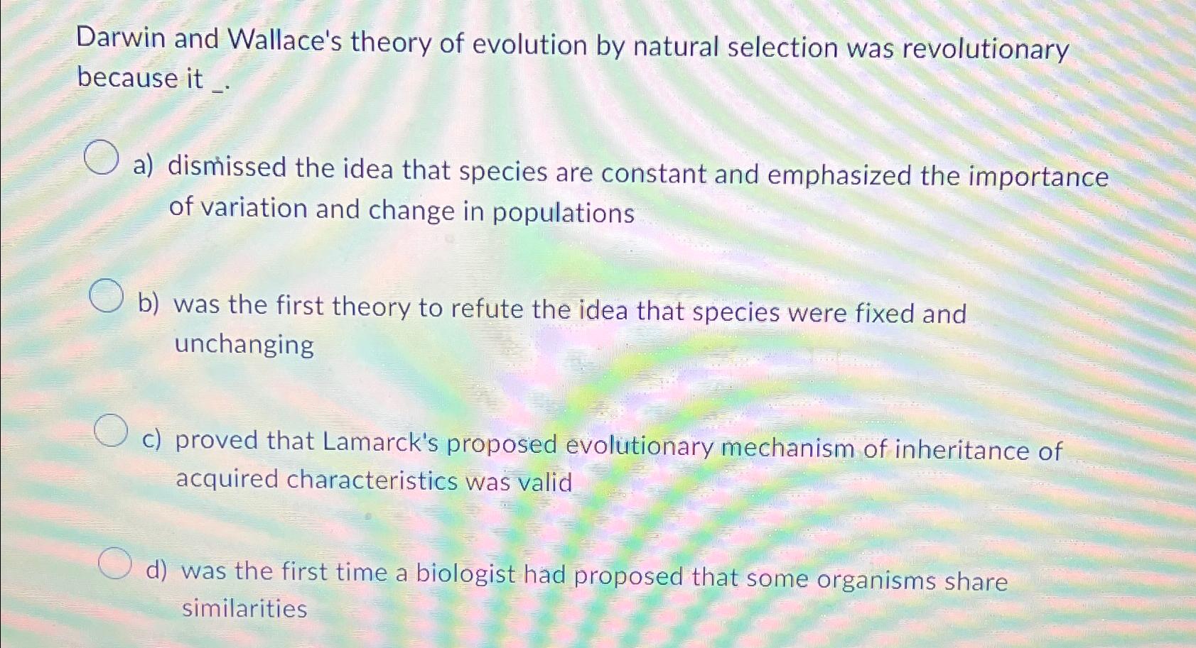 Solved Darwin and Wallace's theory of evolution by natural | Chegg.com