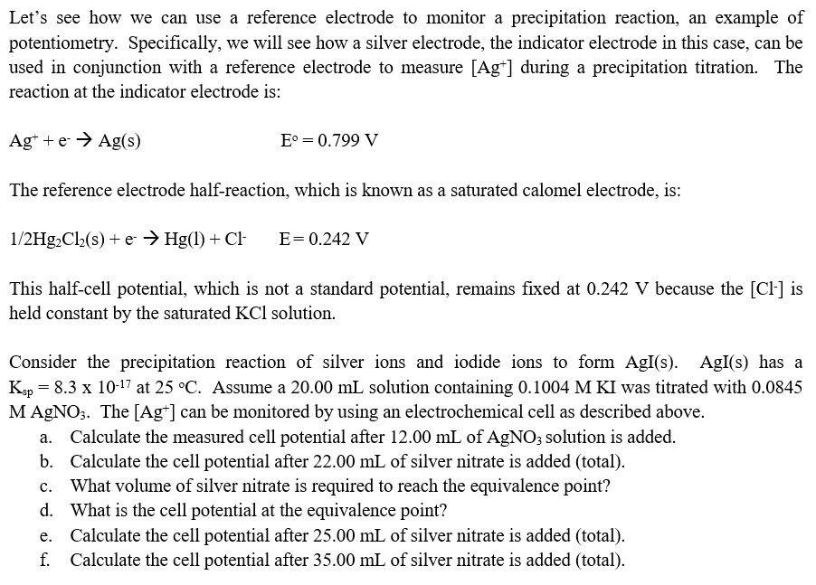 Solved Let's see how we can use a reference electrode to | Chegg.com