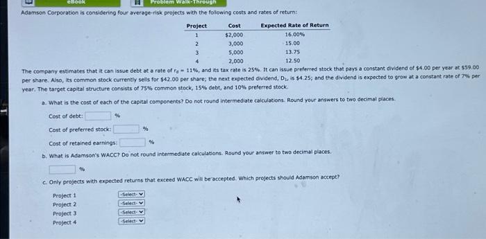 Solved Problem Walk-Through Adamson Corporation is | Chegg.com