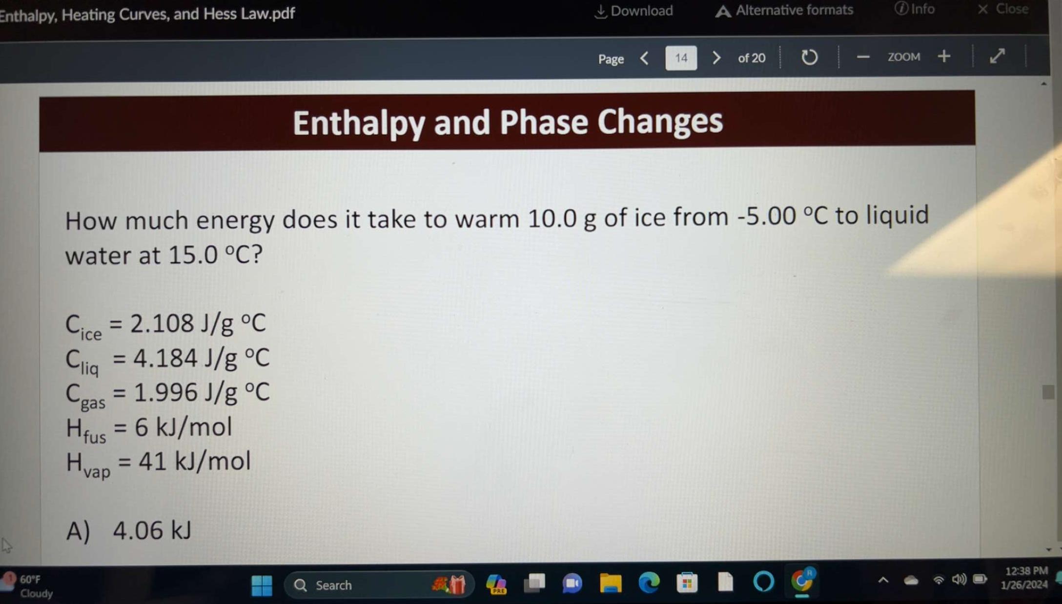 Solved Enthalpy and Phase ChangesHow much energy does it | Chegg.com