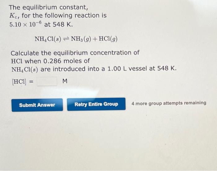 Solved The equilibrium constant, Kc, for the following | Chegg.com
