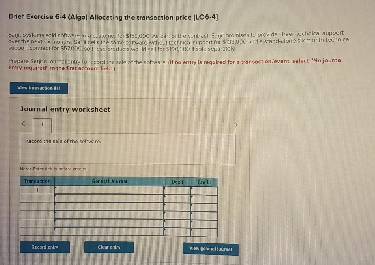 Solved Brief Exercise 6-4 (Algo) Allocating the transaction | Chegg.com